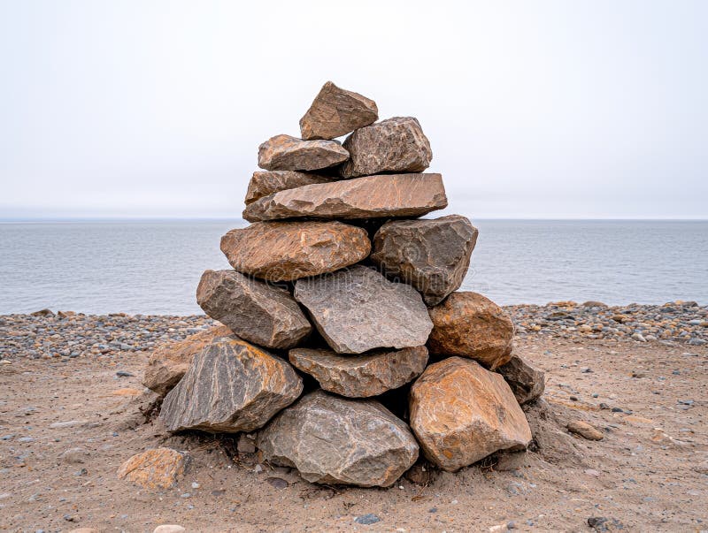 Stacked rocks on a beach stock illustration. Illustration of stacked ...