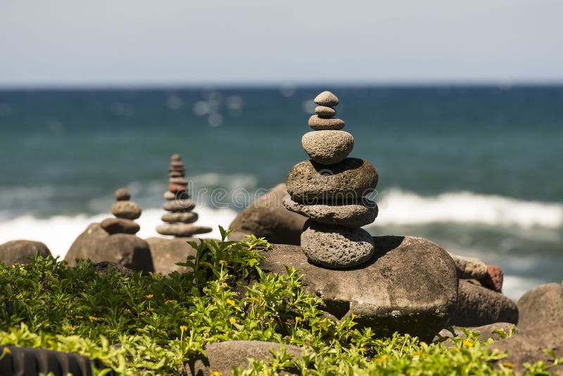 Stacked Rocks on the Beach in Hawaii Stock Image - Image of hawaiian ...