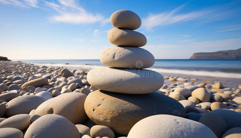 Stacked Rocks Create Harmony in Nature Tranquil Scene Generated by AI ...