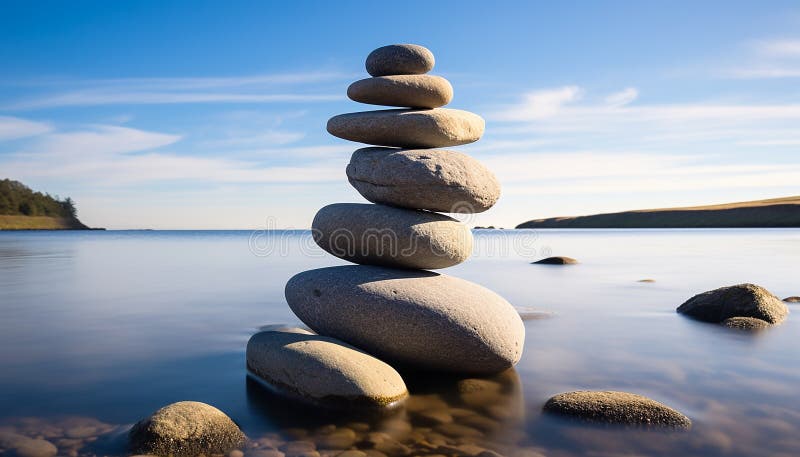 Stacked Rocks Create Harmony in Tranquil Nature Scene Generated by AI Stock Illustration ...