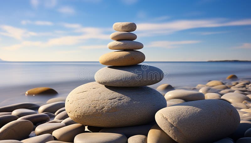 Stacked Rocks Create Harmony in Tranquil Nature Scene Generated by AI ...