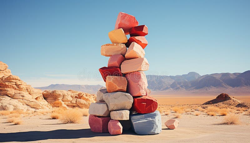 Stacked Rocks Create a Stunning Landscape in the Arid Desert Generated ...