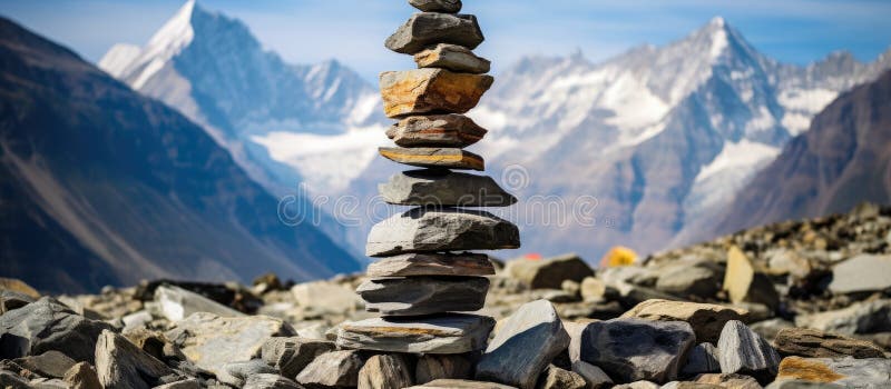 Stacked Rocks in Front of Majestic Mountain Create Artistic Natural ...