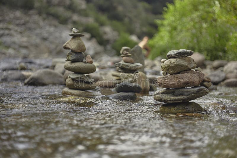 The Stacked Rocks in the Middle of the Stream. Stock Image - Image of ...
