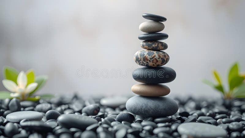 Stacked Rocks on Pebbles with Plant Accents Stock Illustration ...
