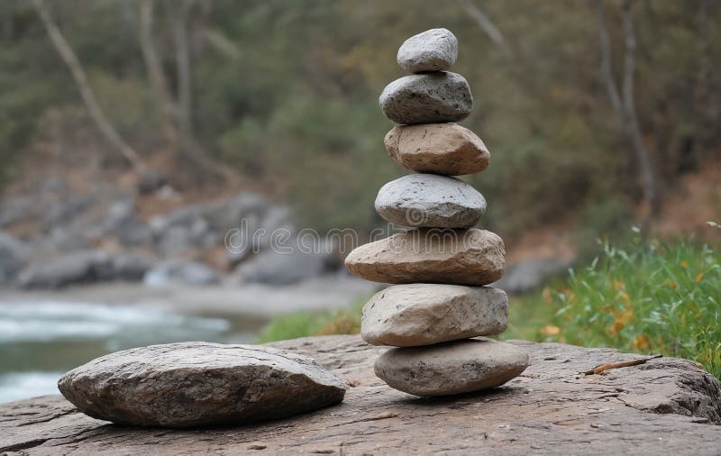 Stacked Rocks beside a River in a Natural Landscape Stock Image - Image ...
