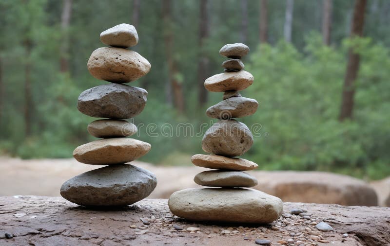 Stacked Rocks beside a River in a Natural Landscape Stock Image - Image ...