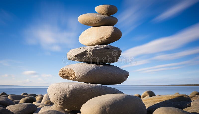 Stacked Rocks Symbolize Balance and Tranquility in Nature Generated by ...