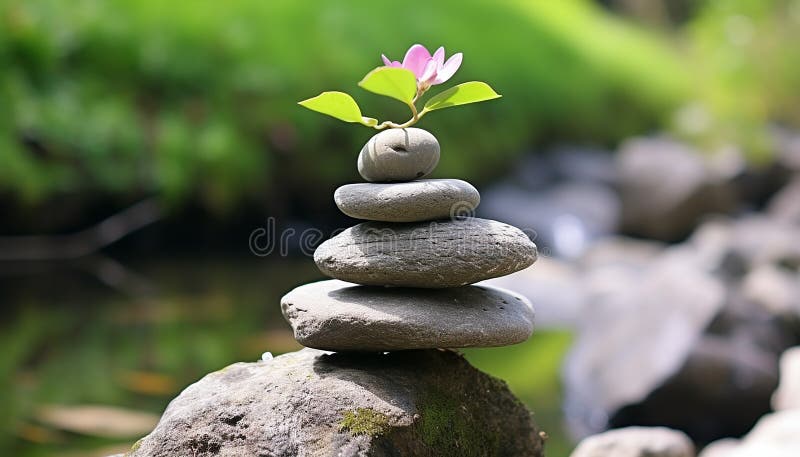 Stacked Rocks Symbolize Harmony and Tranquility in Nature Generated by ...