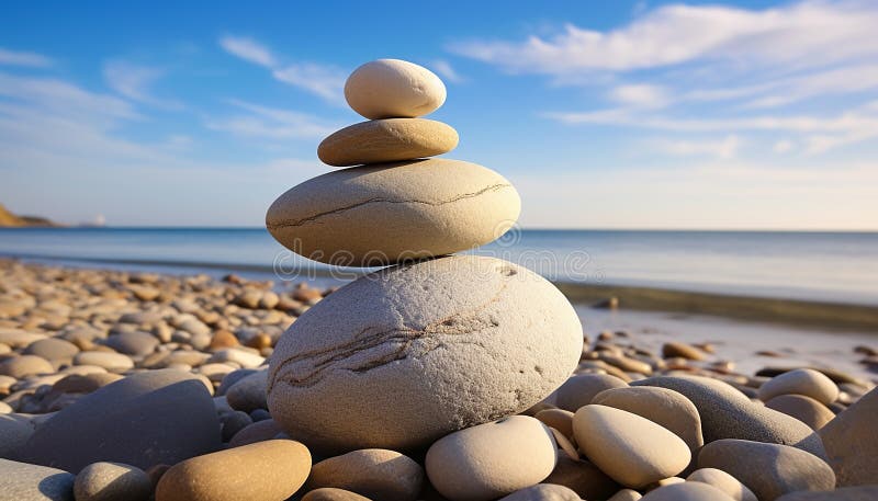 Stacked Rocks Symbolize Harmony and Tranquility in Nature Generated by ...