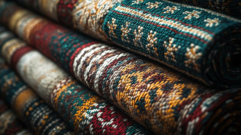 Stacked Rolled Rugs Colorful Woven Textile Designs Stock Illustrations ...