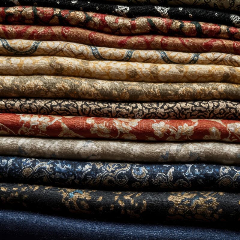 Stacked Rolls of Fabric Showing Diverse Textures and Colors Stock ...