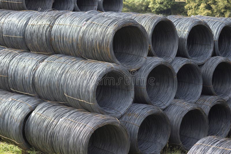 Stacked Rolls of Metal Wire Ready for Shipping in the Harbour Stock ...