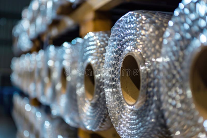 Stacked Rolls of Plastic Wrap on a Shelf, Ideal for Kitchen or Office ...