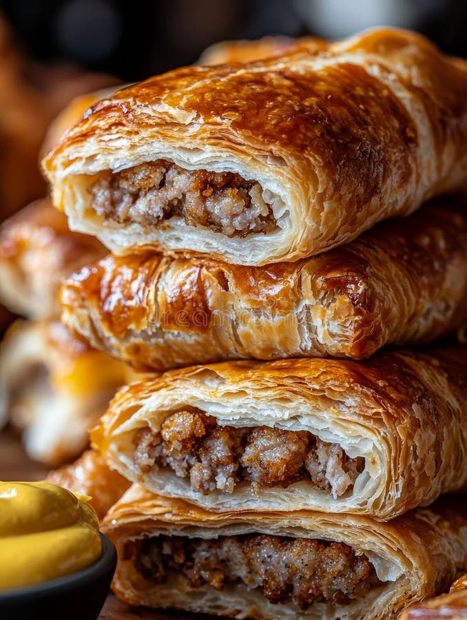 Stacked Rolls with a Side of Mustard. Stock Image - Image of cuisine ...