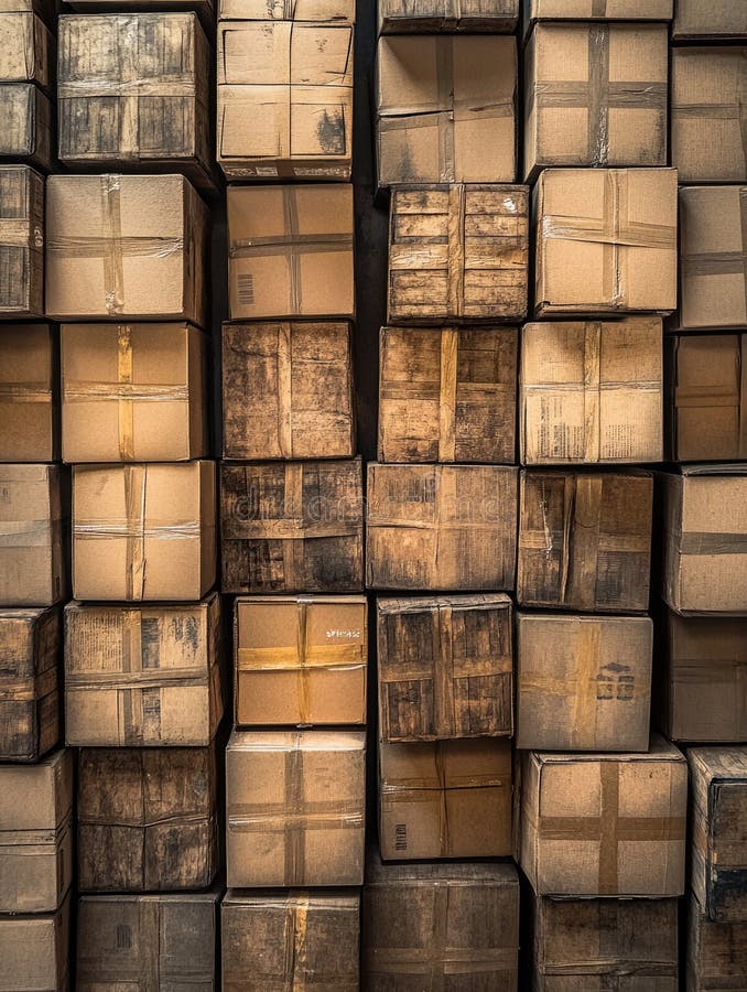 Stacked Rows of Cardboard Boxes in a Warehouse Setting. Stock Photo ...