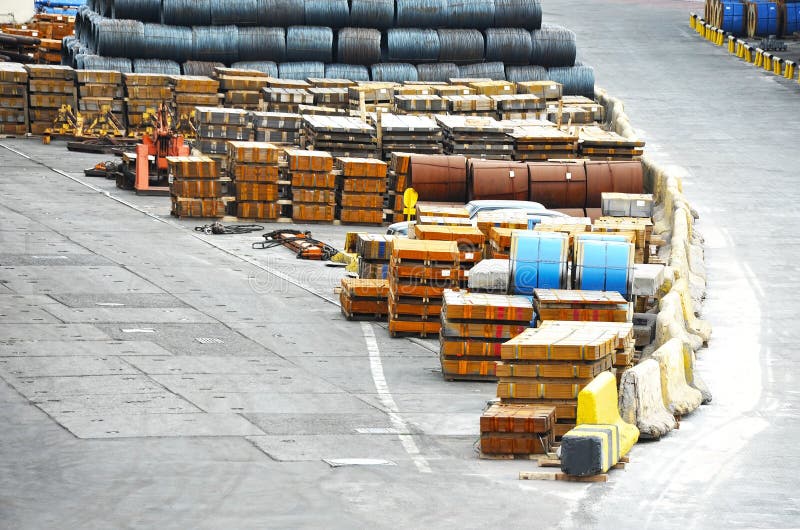 Rusty rolled metal in port stock image. Image of metallurgy - 113264769