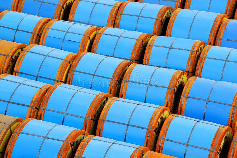 Rusty rolled metal in port stock image. Image of factory - 113337607