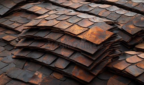 Stacked Rusty Scale-shaped Metal Sheets for Industrial Roofing or ...