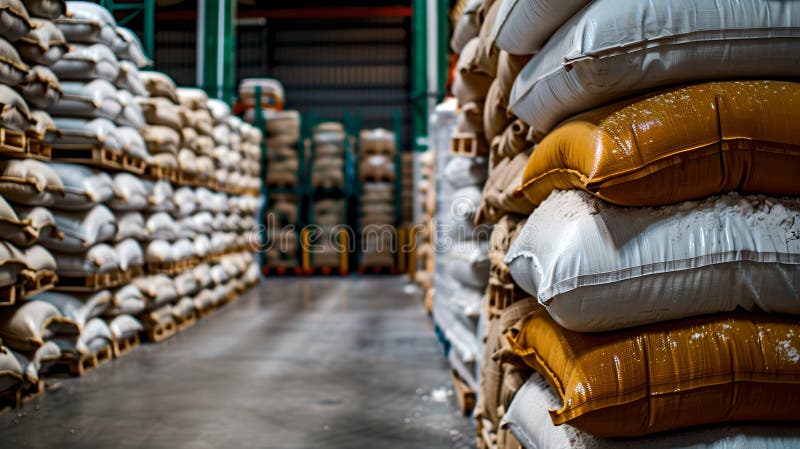 Stacked Sacks in a Storage Warehouse Reflect Logistics Operations ...
