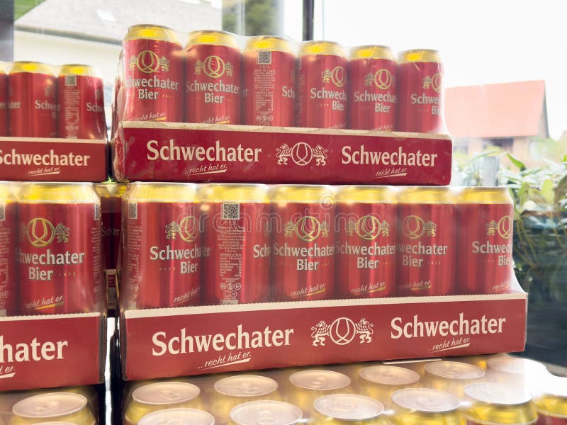 Stacked Schwechater Beer Cases in Store Display with Natural Light ...