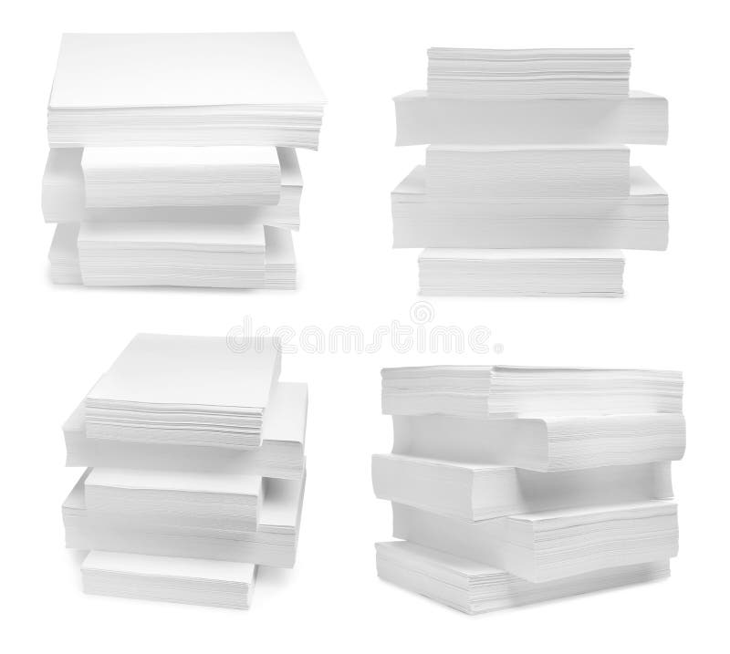 Stacked Sheets of Paper on White Background, Banner Design Stock Photo ...
