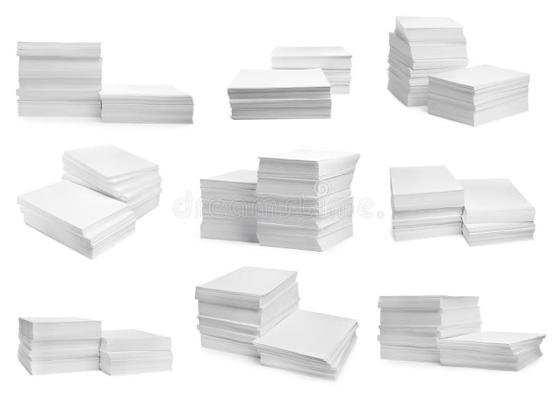 Stacked Sheets of Paper on White Background, Banner Design Stock Photo ...