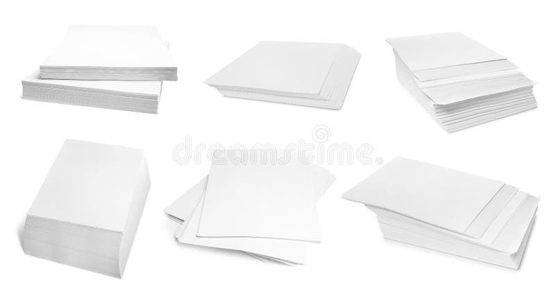 Stacked Sheets of Paper on White Background, Banner Design Stock Photo ...