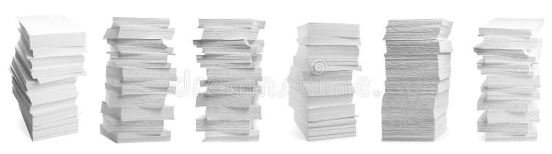 Stacked Sheets of Paper on White Background, Banner Design Stock Photo ...
