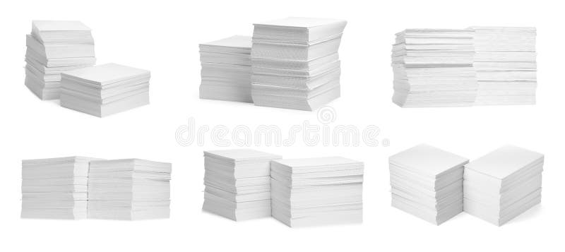 Stacked Sheets of Paper on White Background, Banner Design Stock Photo ...