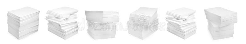 Stacked Sheets of Paper on White Background, Banner Design Stock Photo ...