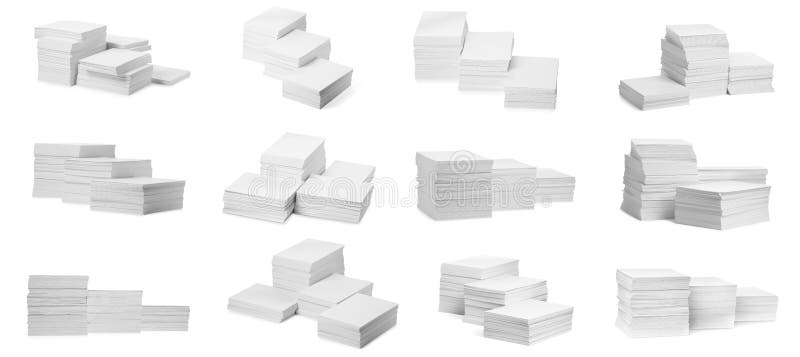 Stacked Sheets of Paper on White Background, Banner Design Stock Photo ...