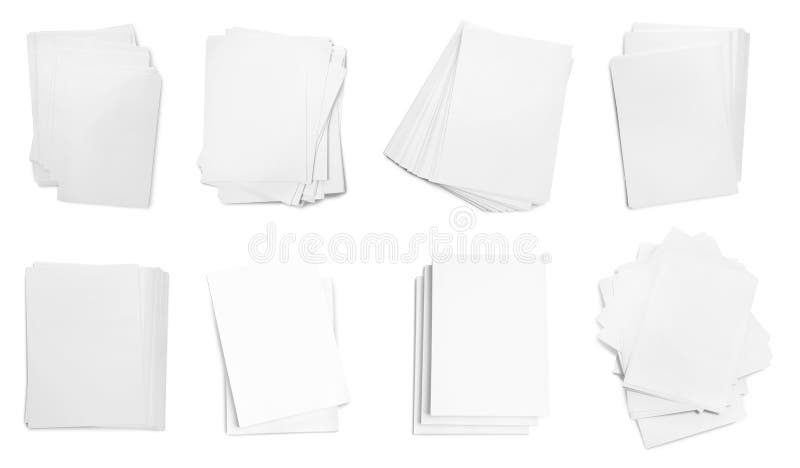 Stacked Sheets of Paper on White Background, Banner Design Stock Photo ...