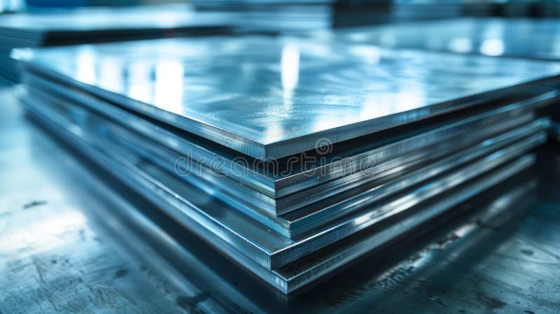 Stacked Shiny Metal Sheets in an Industrial Setting. Stock Photo ...