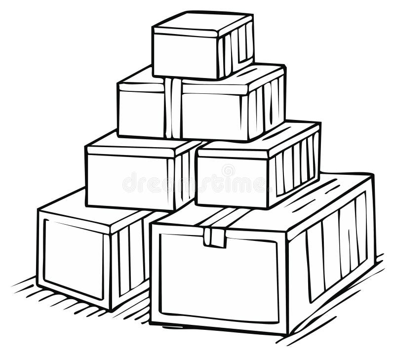 Stacked Shipping Boxes Outline, Hand Drawn Cargo Packages, Moving and Storage Theme Stock Vector ...