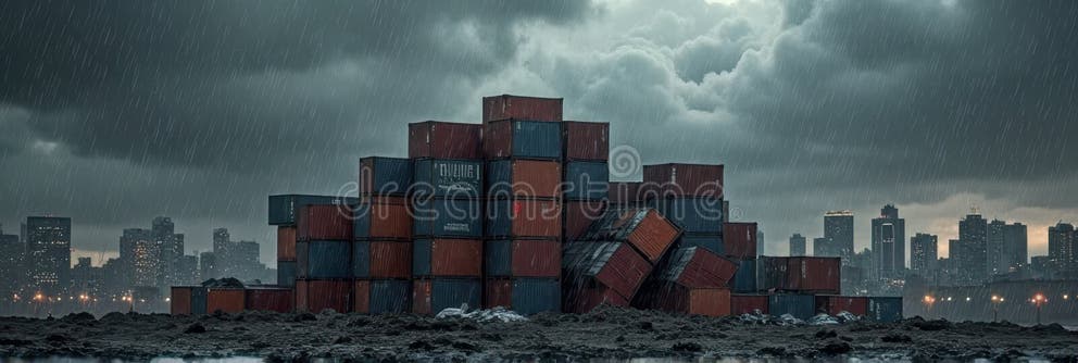 Stacked Shipping Containers Against Dramatic Stormy Skyline Stock Photo ...
