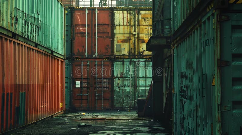 Stacked Shipping Containers Stock Illustration - Illustration of ...