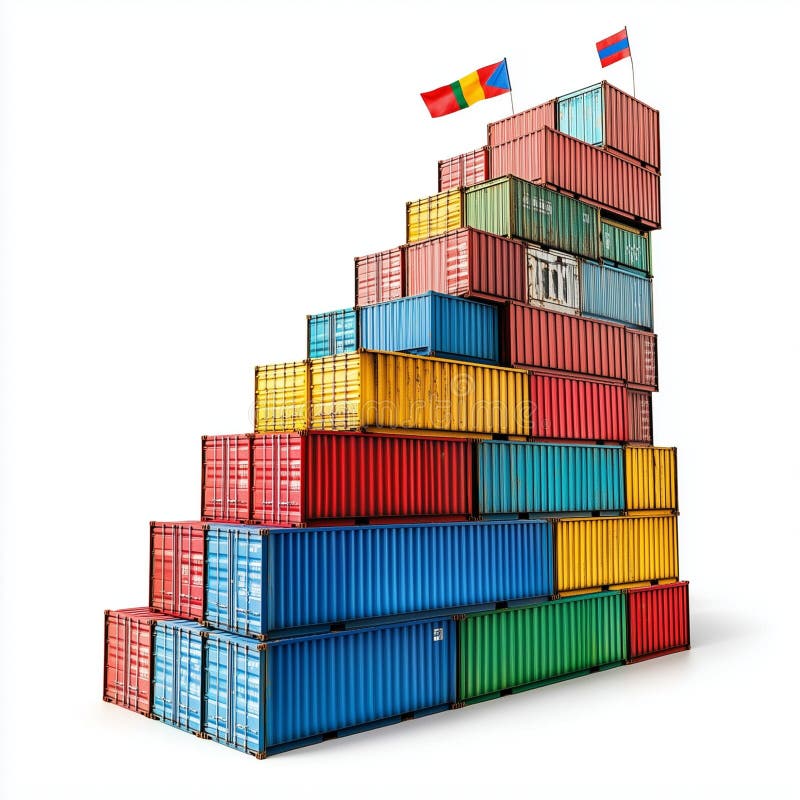 Stacked Shipping Containers with Flags Stock Illustration ...