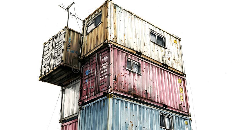 Stacked Shipping Containers Forming a Unique Building Structure Stock ...
