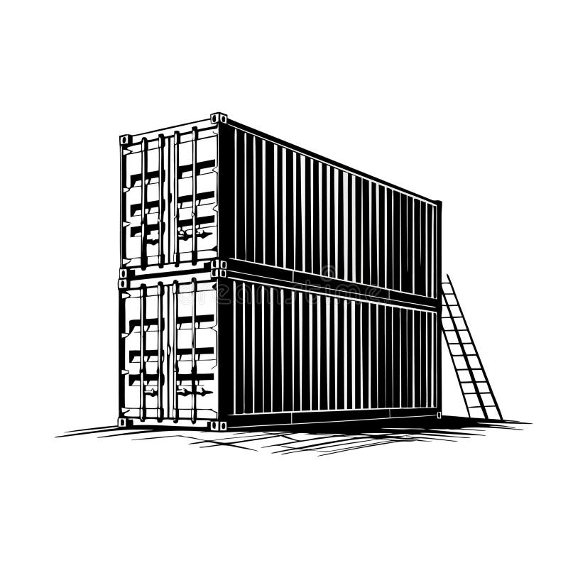 Stacked Shipping Containers with Ladder Industrial Vector Illustration ...