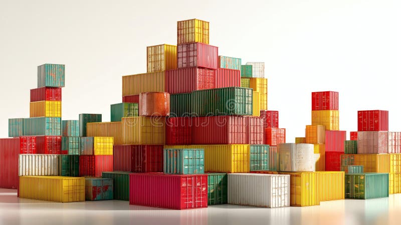 Stacked Shipping Containers in a Logistics Yard Stock Illustration ...