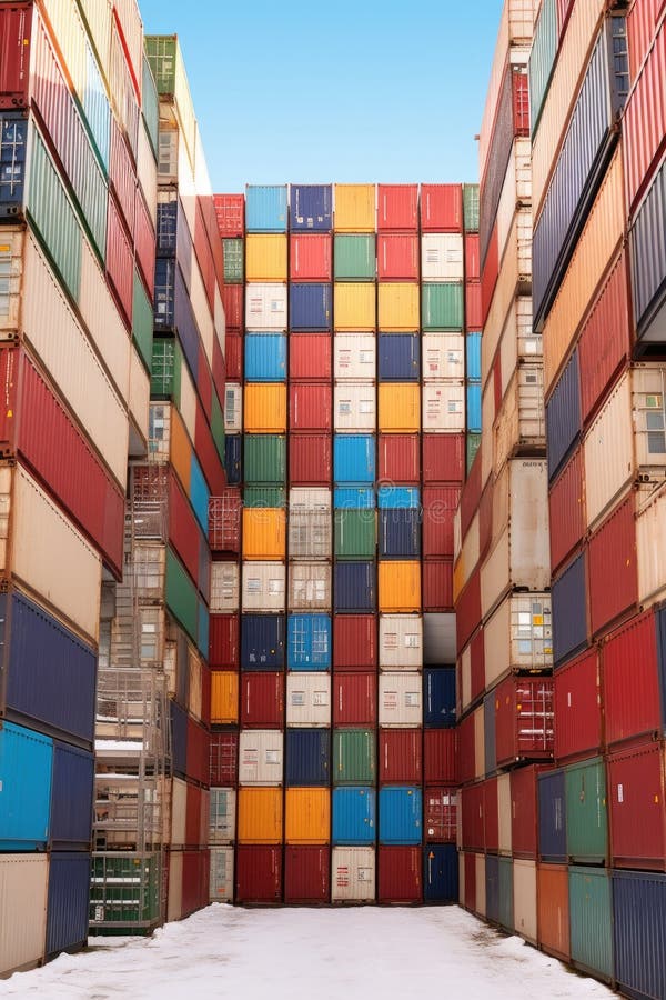 Stacked Shipping Containers in a Storage Yard Stock Illustration ...