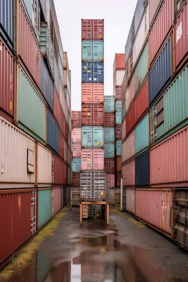 Stacked Shipping Containers in a Storage Yard Stock Illustration ...