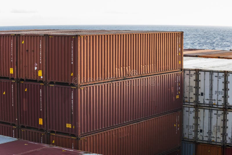 View on the Top of Containers Loaded on Deck of the Large Cargo Ship ...