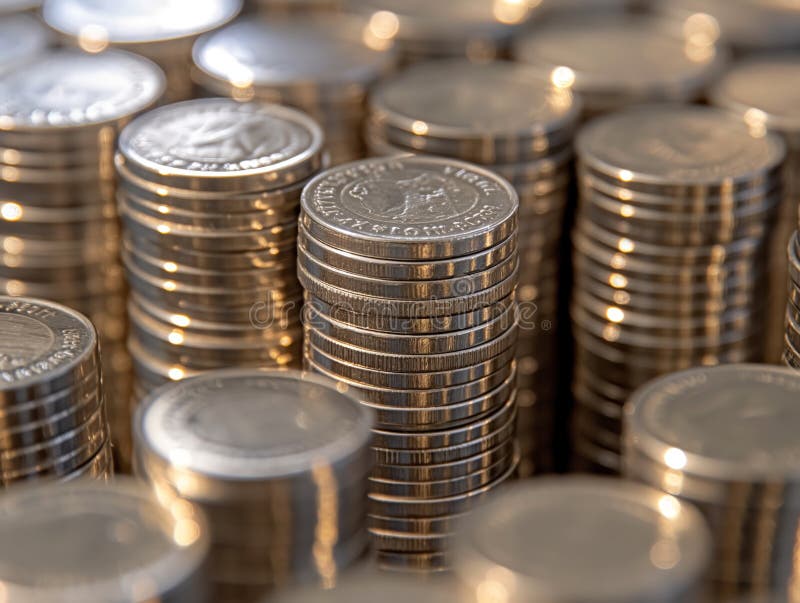 Stacked Silver Coins Close-up Stock Image - Image of fiscal, metal ...