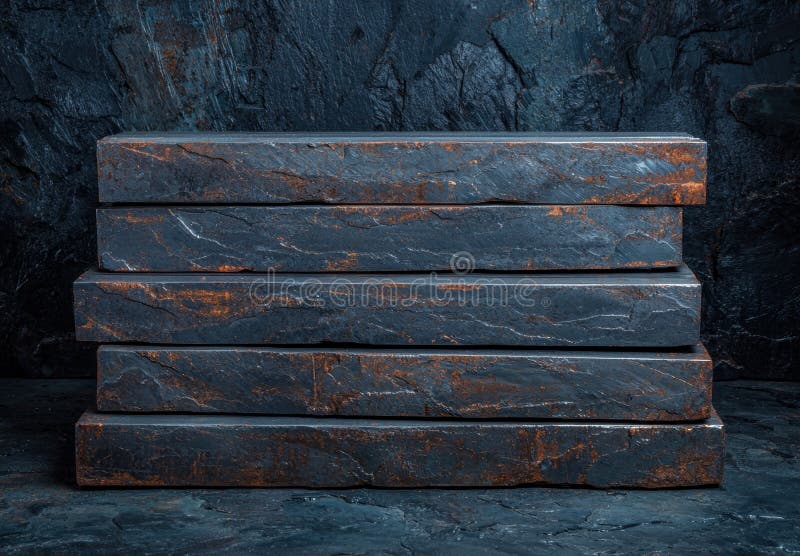 Stacked Slate Stone Blocks on Dark Background Stock Illustration ...