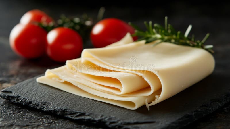 Stacked Slices of Creamy Cheese on Black Slate Stock Image - Image of ...