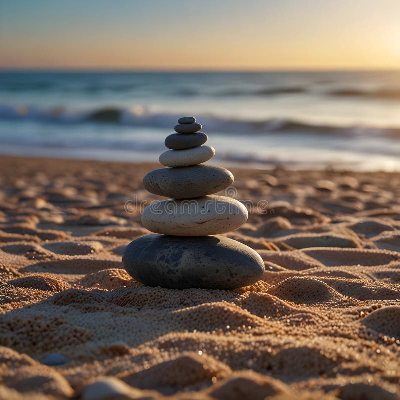 Stacked Smooth Stones on a Calm Beach Stock Illustration - Illustration ...