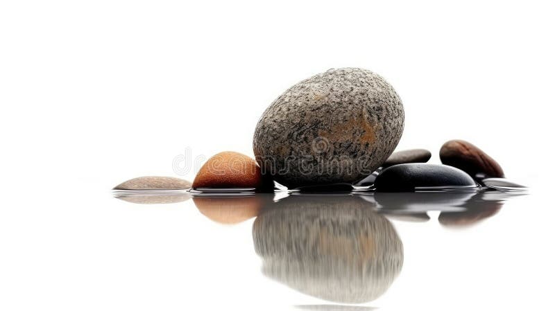 Stacked Smooth Stones with Reflection in Water on a White Background ...