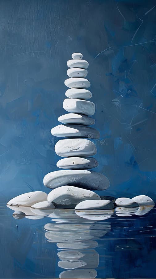 Stacked Smooth White Pebbles with Water Reflection, Abstract Art ...
